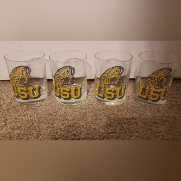 n/a | Dining | Vintage Lsu Tiger Logo Glasses Set Of 4 | Poshmark